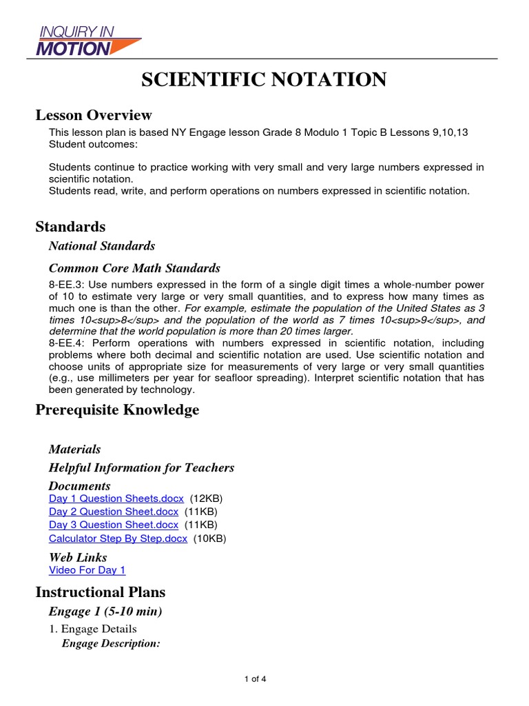 Grade 8 Scientific Notation Lesson | PDF | Common Core State Standards ...