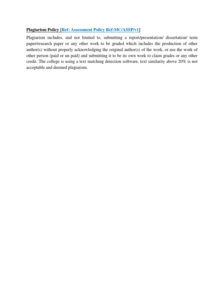 Plagiarism Policy : Ref: Assessment Policy Ref:MC/ASSP/v1 | PDF ...