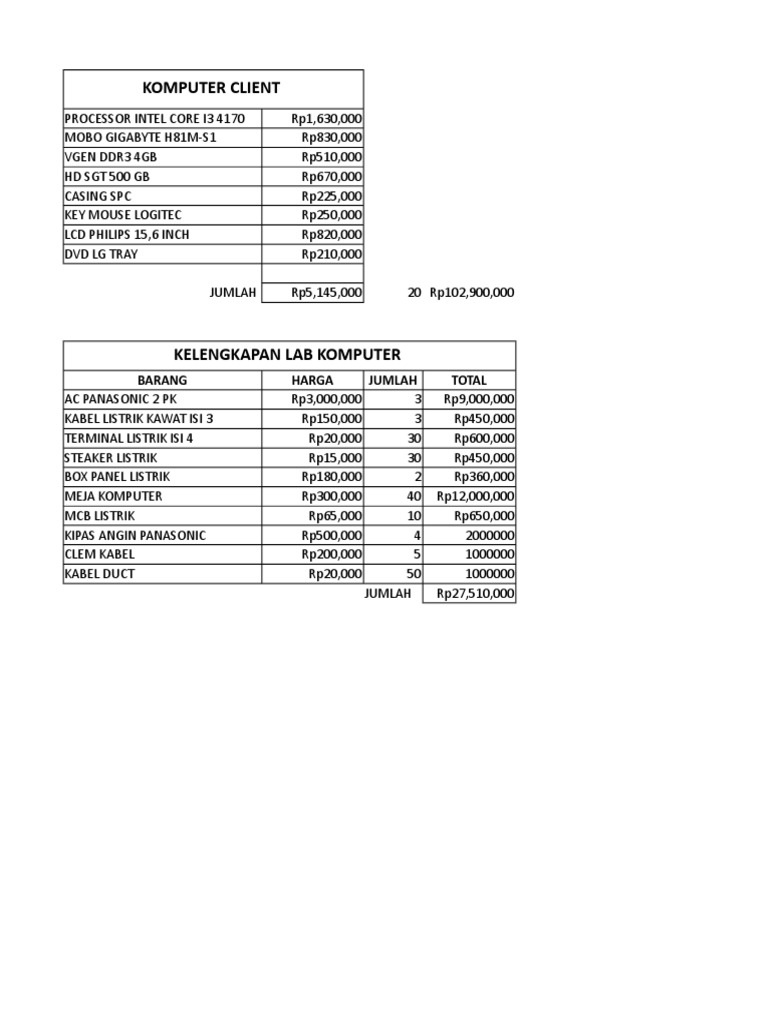Komputer Client: Barang Harga Jumlah Total | PDF