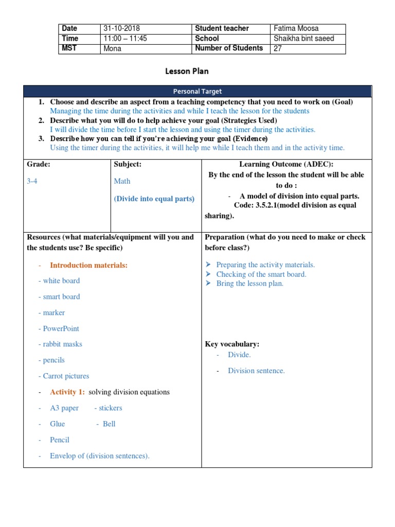 Lesson 3 | PDF | Lesson Plan | Multiplication