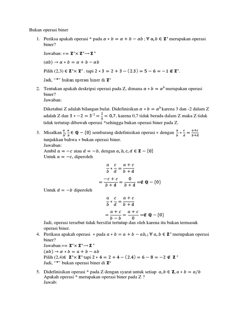 Analisis Operasi Biner dalam Matematika | PDF