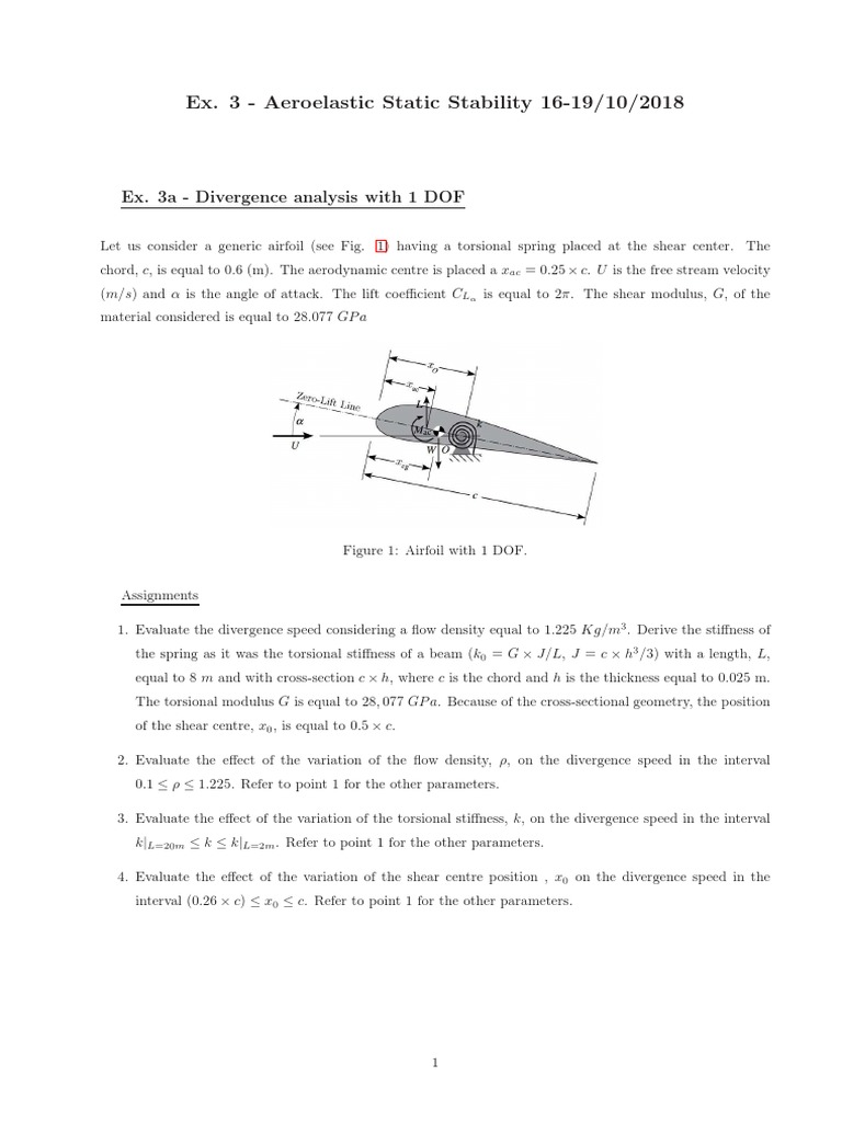 Ex. 3 - Aeroelastic Static Stability 16-19/10/2018: Ex. 3a - Divergence ...