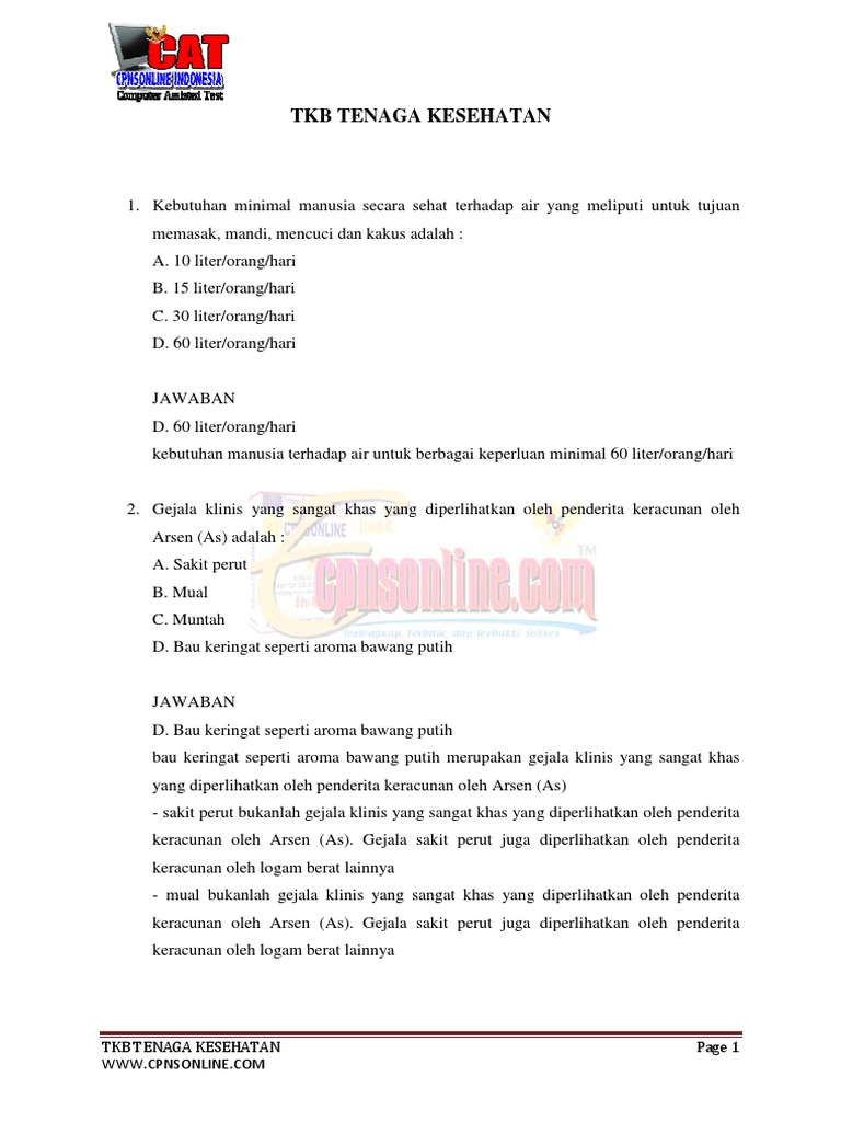 Soal TKB TENAGA KESEHATAN CAT PDF | PDF