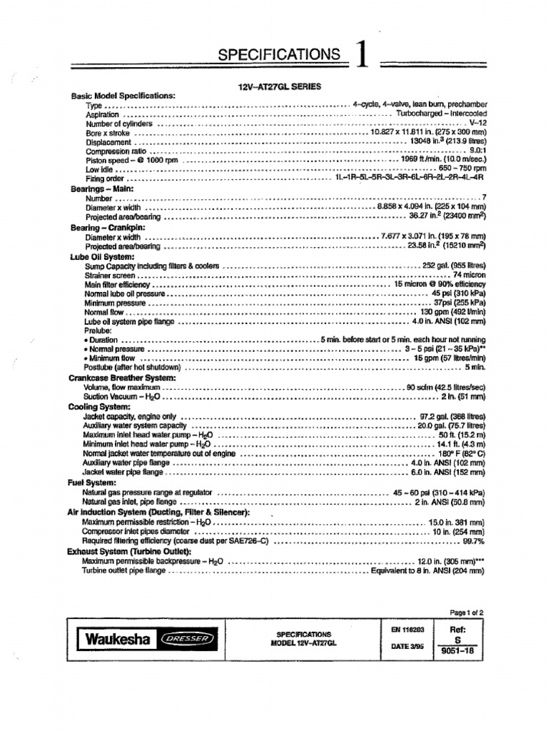 Waukesha 12V-AT27GL Spec Sheet PDF | PDF