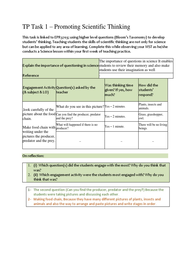 Enhancing Scientific Thinking in Students | PDF | Predation | Question