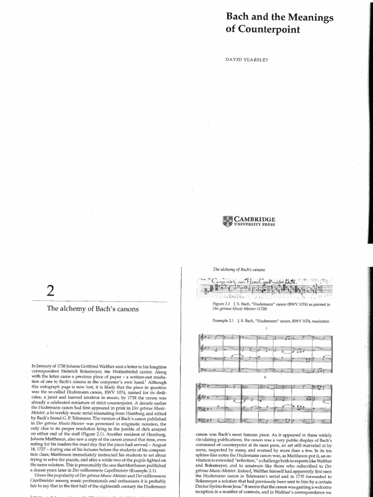 YEARSLEY, D., Bach and The Meanings of Counterpoint, 2002, Ch. 2, 27 Pp ...
