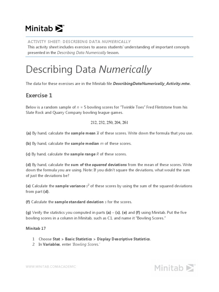 Data Analysis Exercises for Students | PDF | Median | Variance