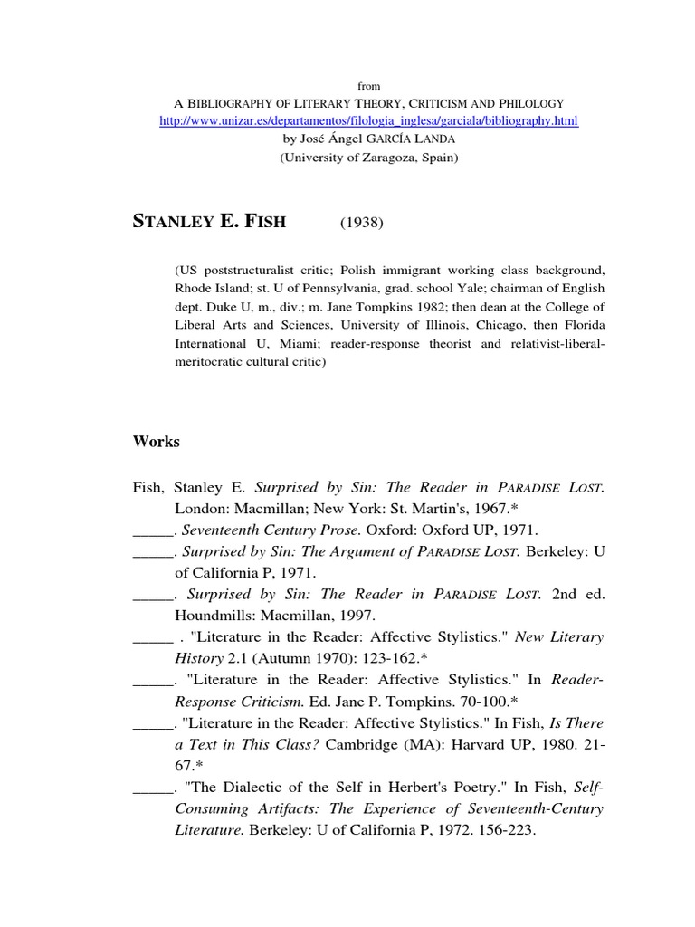 Stanley Fish - Bibliografia | PDF | Literary Criticism | Science