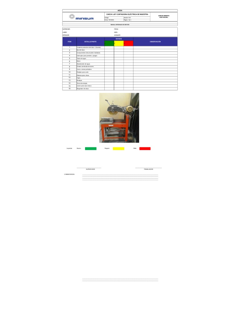 Check List Cortadora Eléctrica | PDF | Vehículos | Vehículo de motor