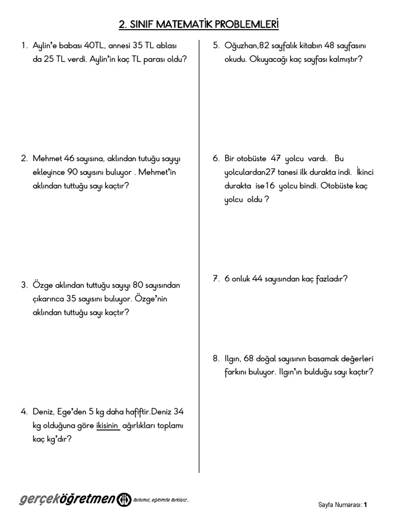 2.sinif Matematik 200 Tane Problemi | PDF