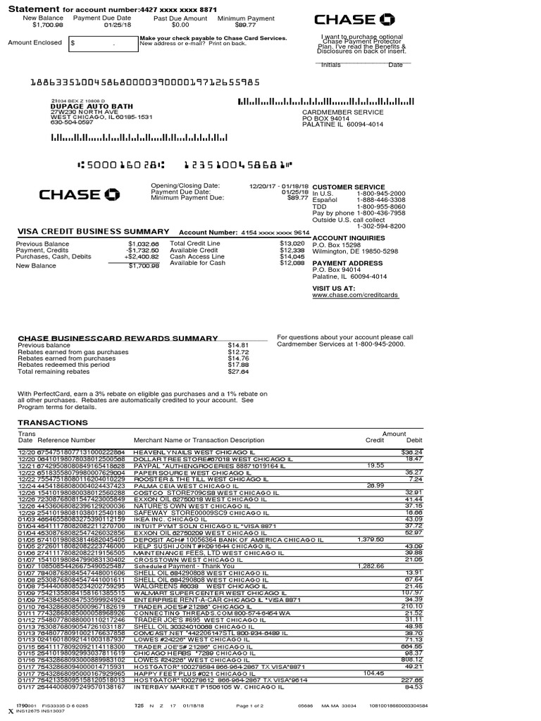 Chase Credit Statement Dec 18 | PDF | Annual Percentage Rate | Debit Card