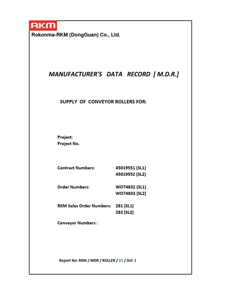 Manufacturer Data Record Pdf Specification Technical Standard
