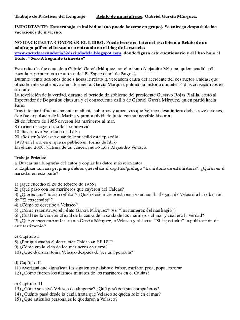 Relato de Un Náufrago | PDF | Gabriel García Márquez | Violencia