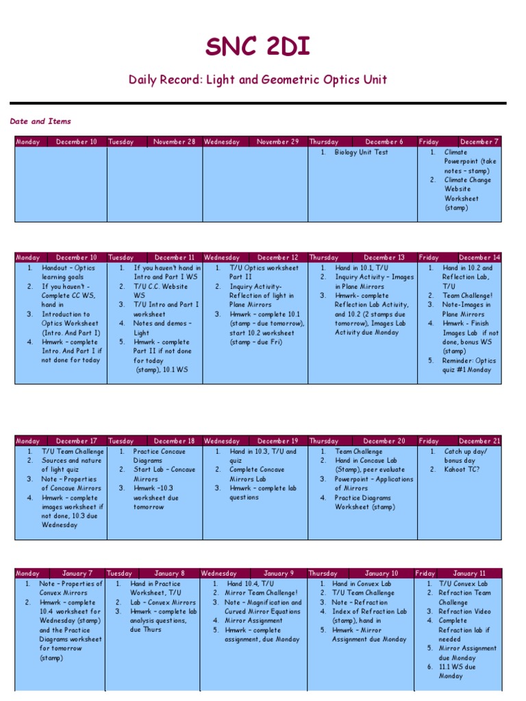 SNC 2dw - DR - Optics Fall | PDF | Refraction | Radiation