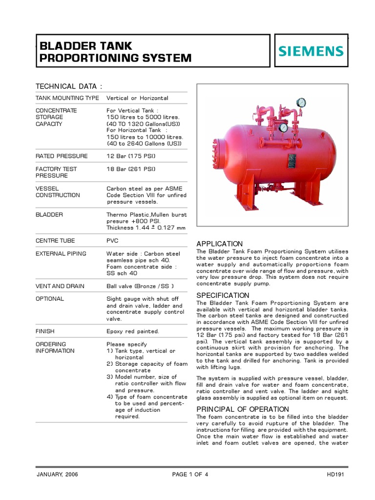 Bladder Tank Proportioning System: Technical Data | PDF | Foam | Valve