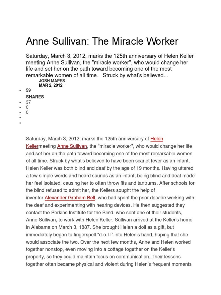 Story Telling About Anne Sullivan | PDF | Helen Keller