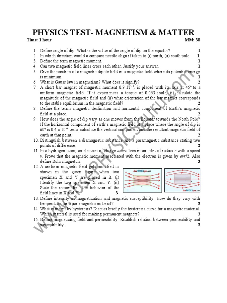 TEST - Magnetism and Matter | PDF | Magnetic Field | Magnet