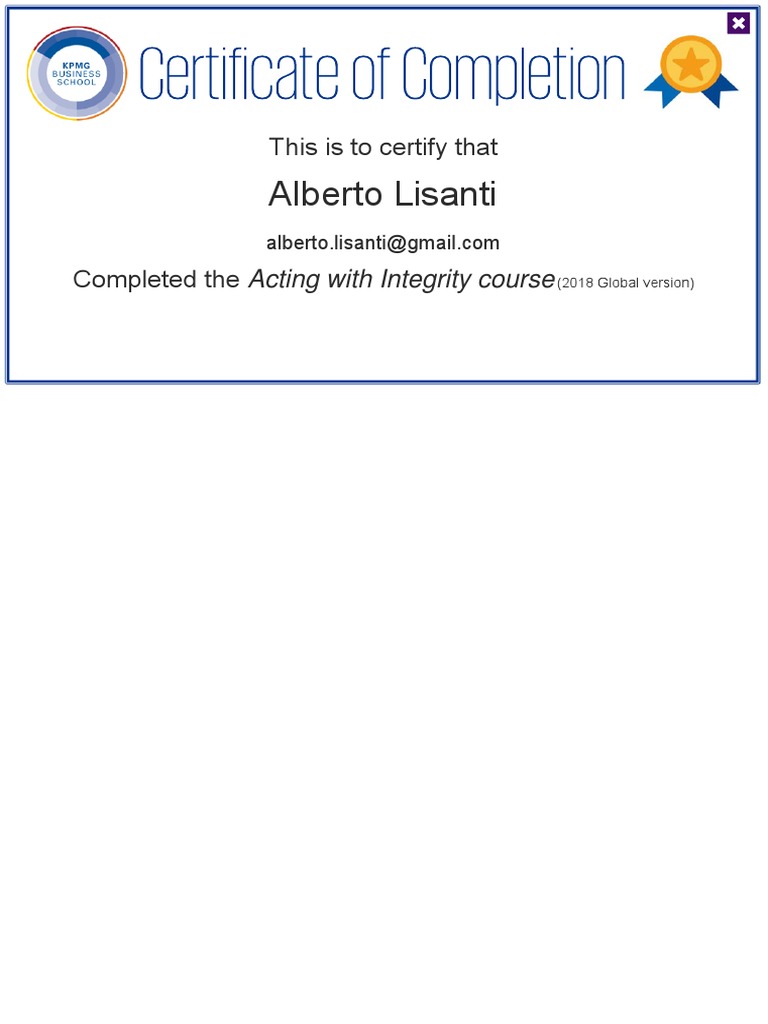 Certificate for Acting with Integrity Course | PDF