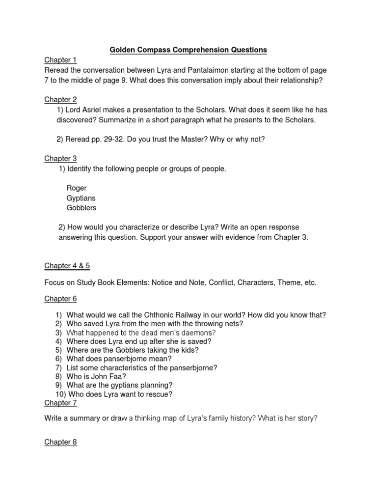 Golden Compass Study Questions Guide | PDF