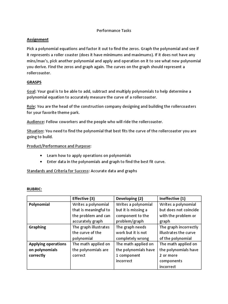 Performance Tasks Grasps | PDF