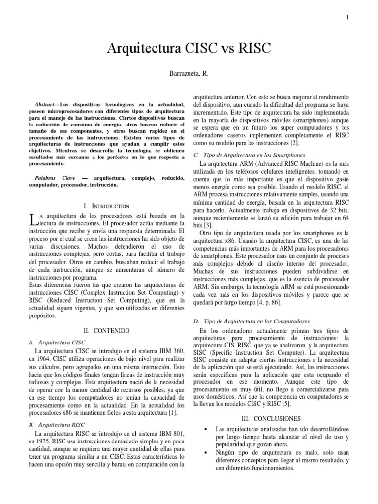 RISC Vs CISC | PDF | Arquitectura de brazo | Microprocesador