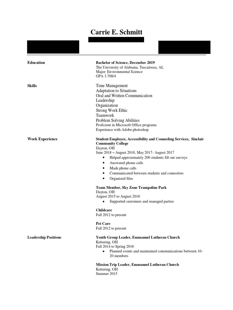 Carrie Schmitt Resume | PDF | University Of Alabama | Behavior Modification