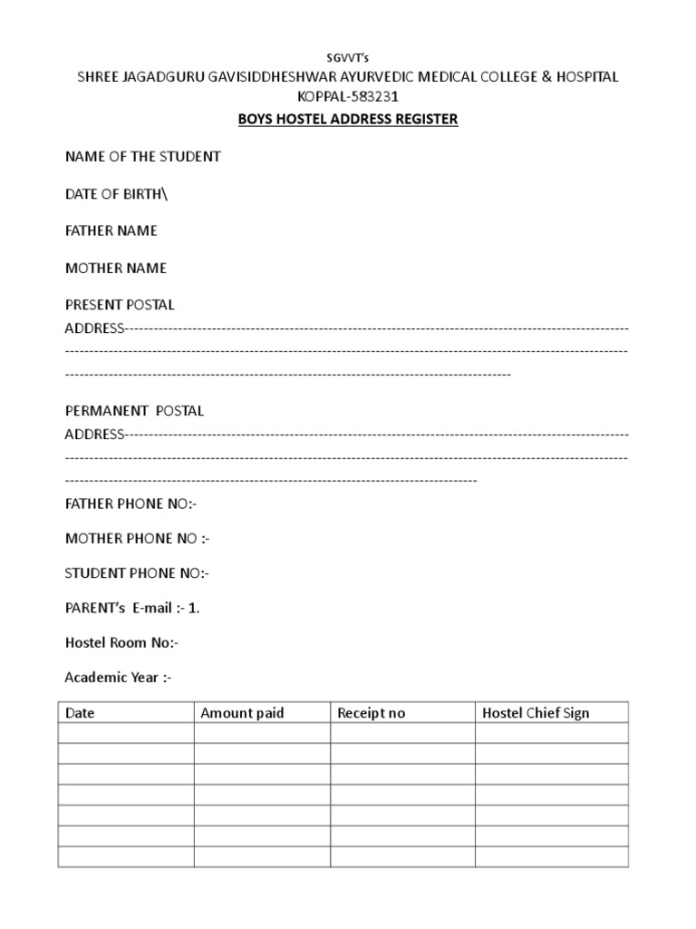 Koppal Boys Hostel Register | PDF