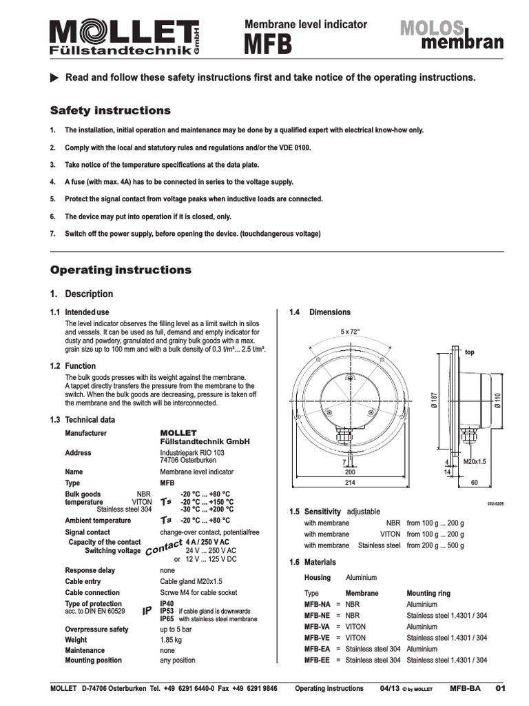 07 MFB Operating Instruction en | PDF | Switch | Manufactured Goods