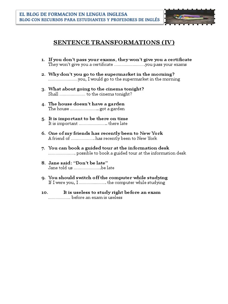 Sentence Transformations IV | PDF | Games & Activities