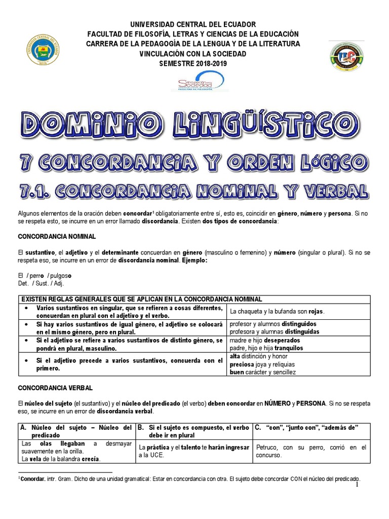 Concordancia y Orden Lógico en Oraciones | PDF | Género gramatical ...