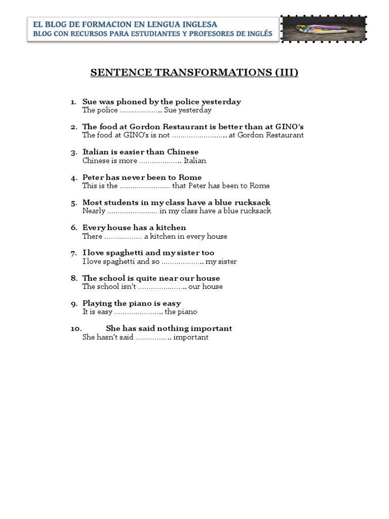 Sentence Transformations III | PDF