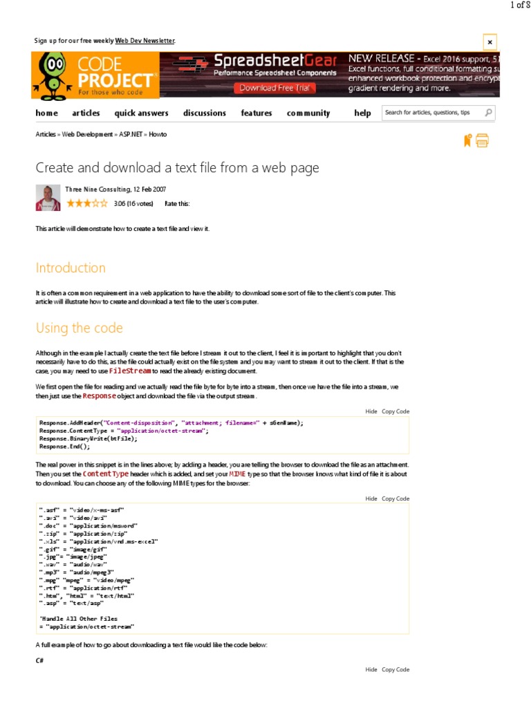 Create and Download A Text File From A Web Page | PDF | Text File ...