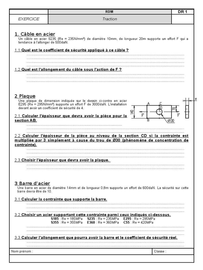 Exo 0 RDM Traction | PDF | Ingénierie mécanique | Physique appliquée et ...