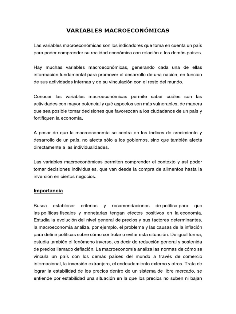 Variables Macroeconómicas Esenciales | PDF | Inflación | Macroeconómica