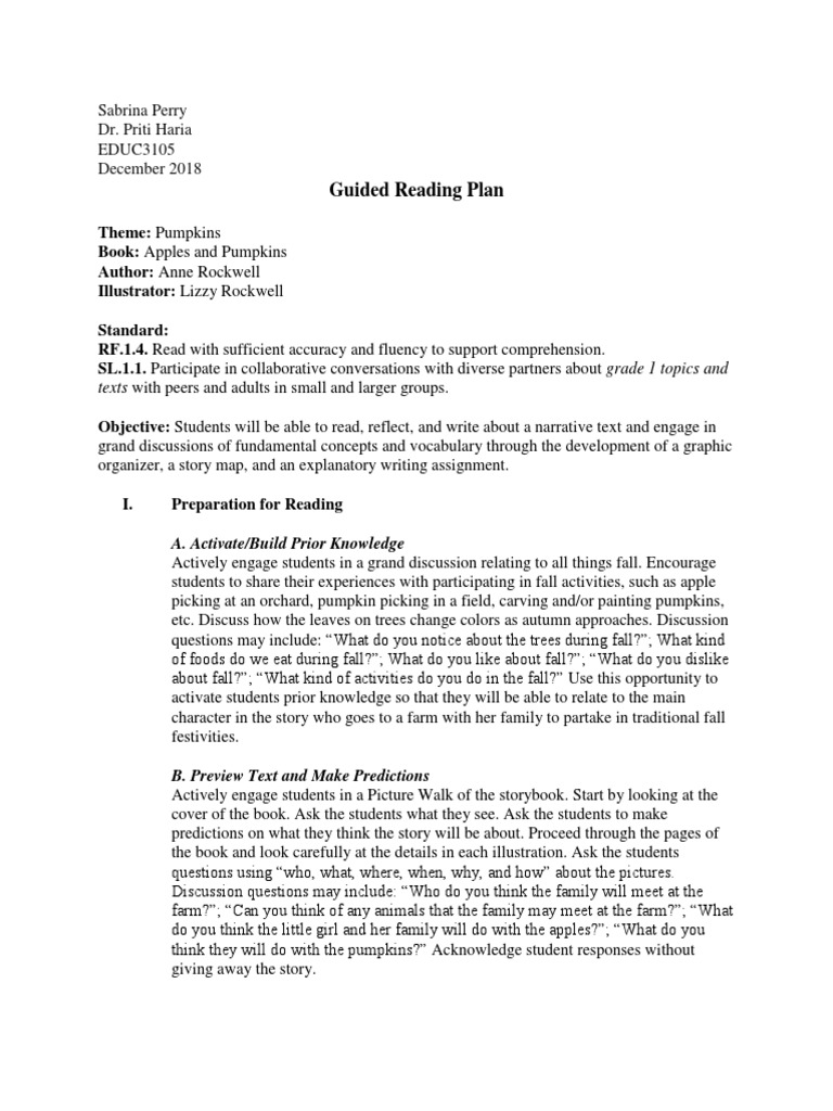 Guided Reading Plan: Pumpkins | PDF | Reading Comprehension | Vocabulary