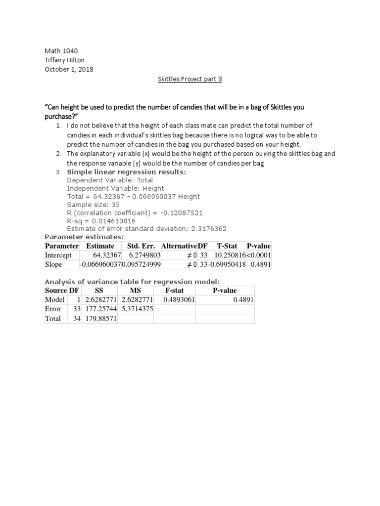 Skittles Project Part 3 | PDF | Regression Analysis | Correlation And ...