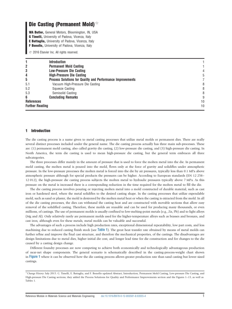 CHAPTER - BOOK - Fundición A Presión (Molde Permanente) | PDF | Casting (Metalworking) | Foundry