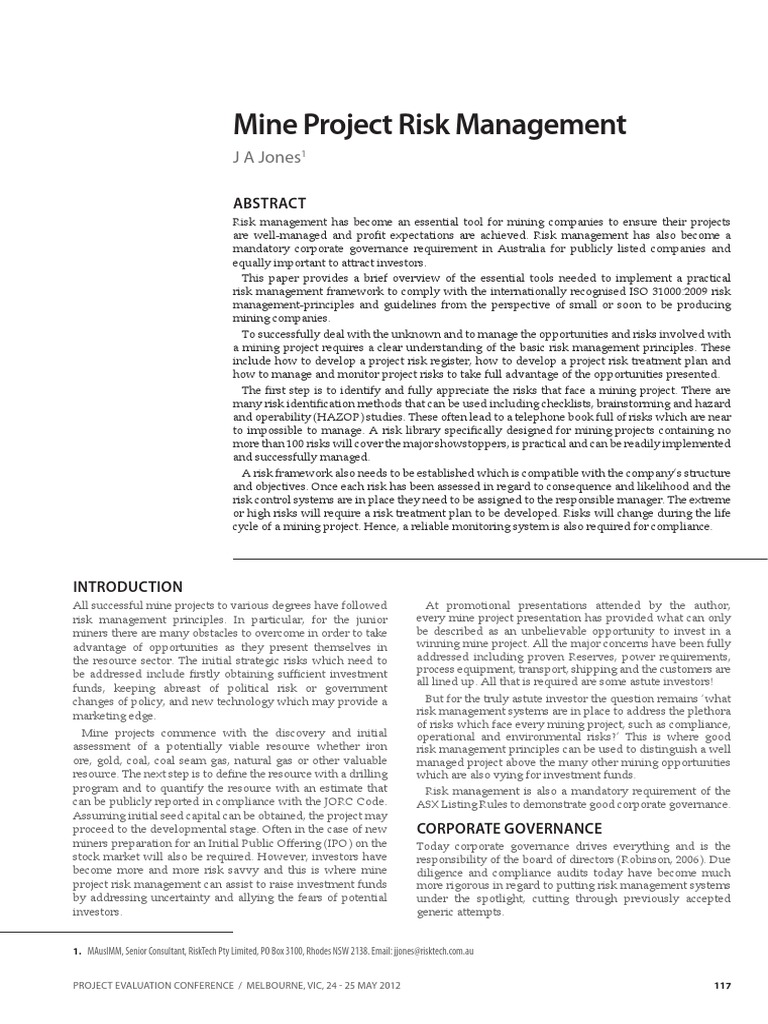 Mine Project Risk Management Essentials | PDF | Risk | Risk Management