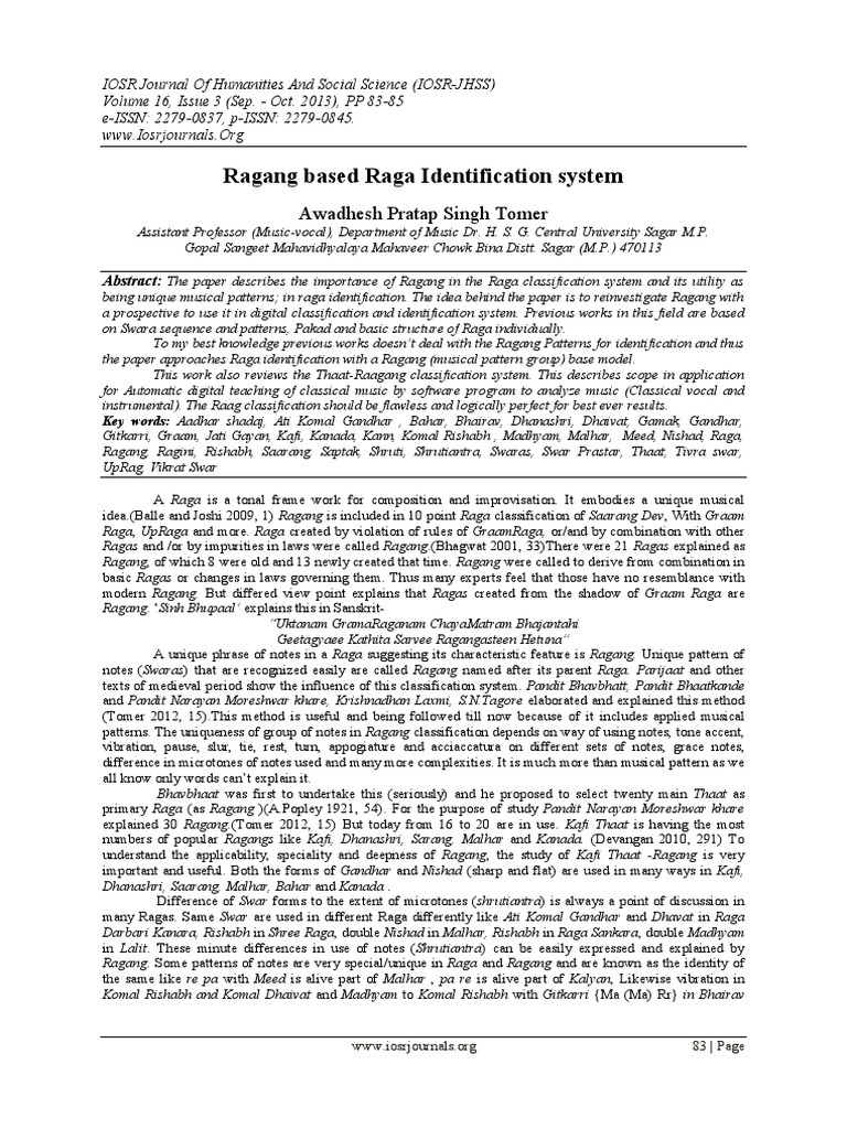 Ragang Based Raga Identification System | PDF | Classical And Art Music ...