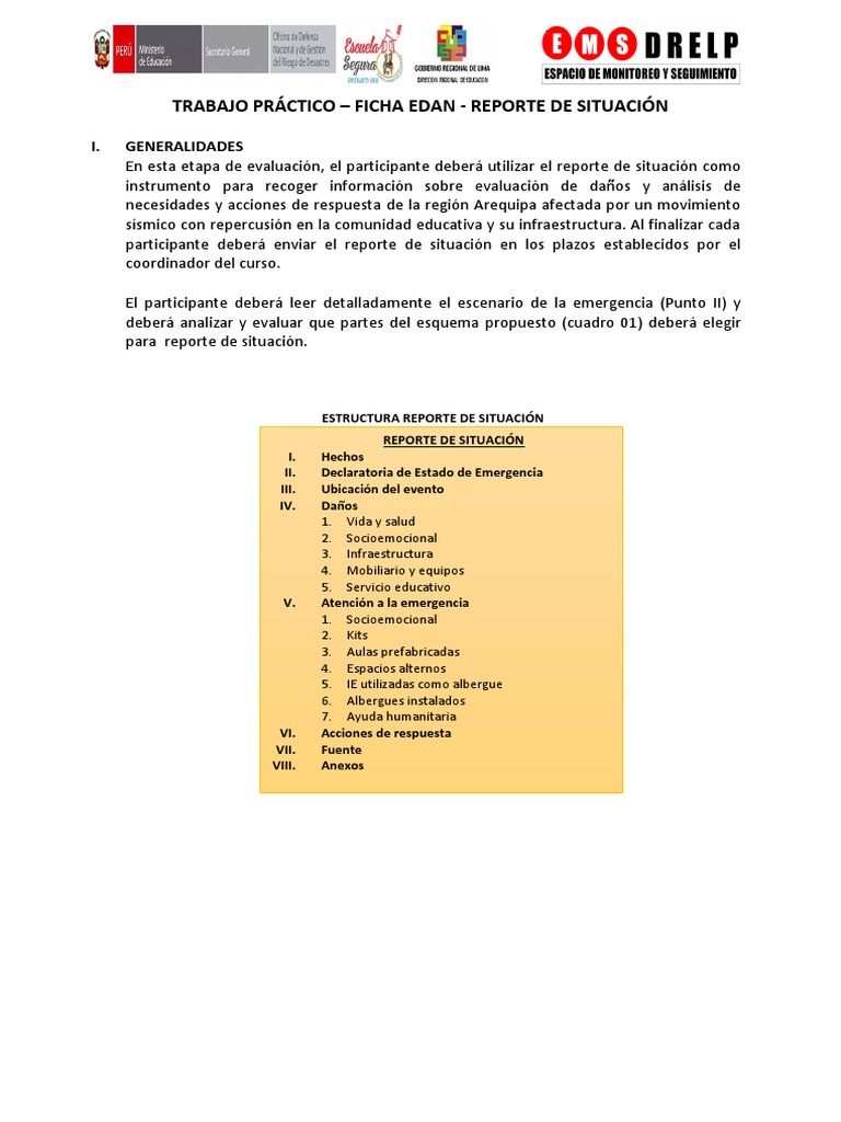 Trabajo Práctico - Ficha Edan - Reporte de Situacion | PDF