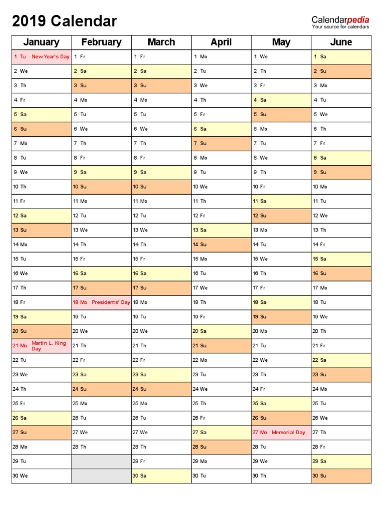 2019 Calendar Portrait 2 Pages | PDF | Public Holiday | Observances