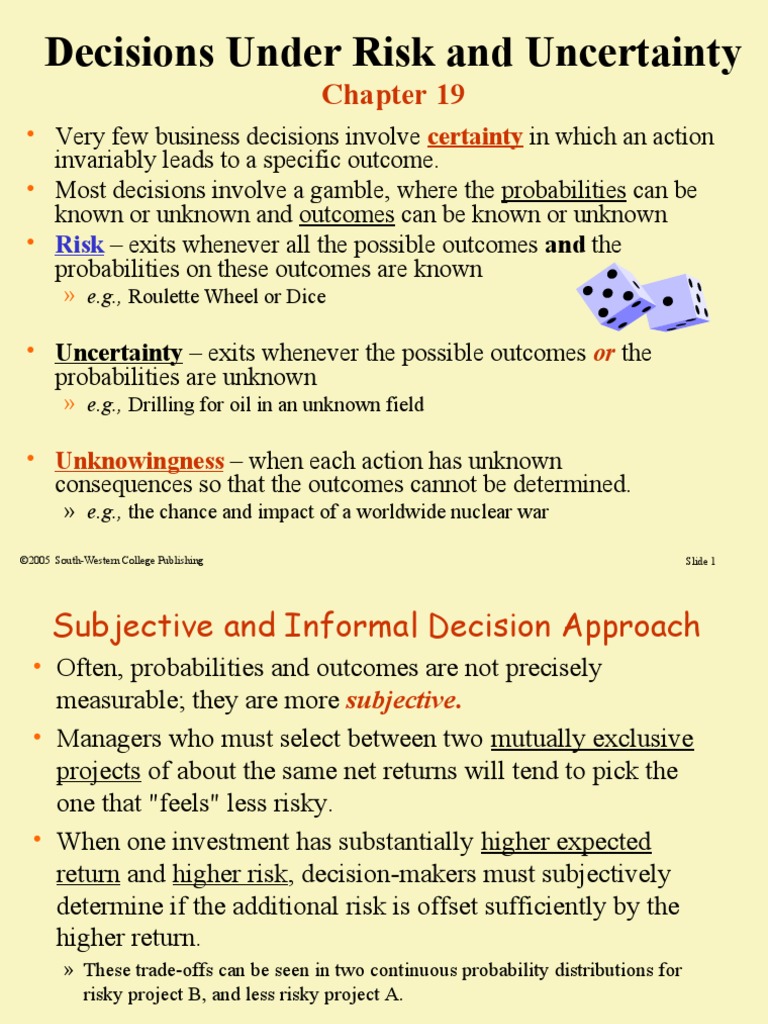 Decisions Under Risk and Uncertainty: Certainty | PDF | Utility | Risk