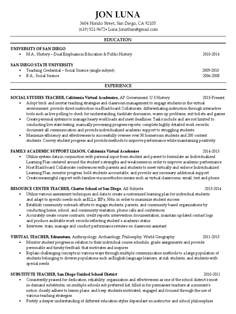 Resume - Teacher - 2017 | PDF | Teachers | Lesson Plan