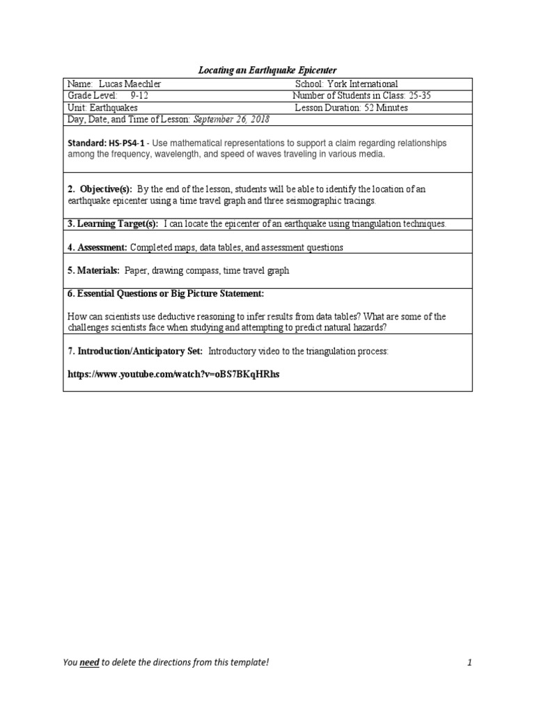 Earthquake Triangulation Lesson Plan | PDF | Earthquakes | Cognition