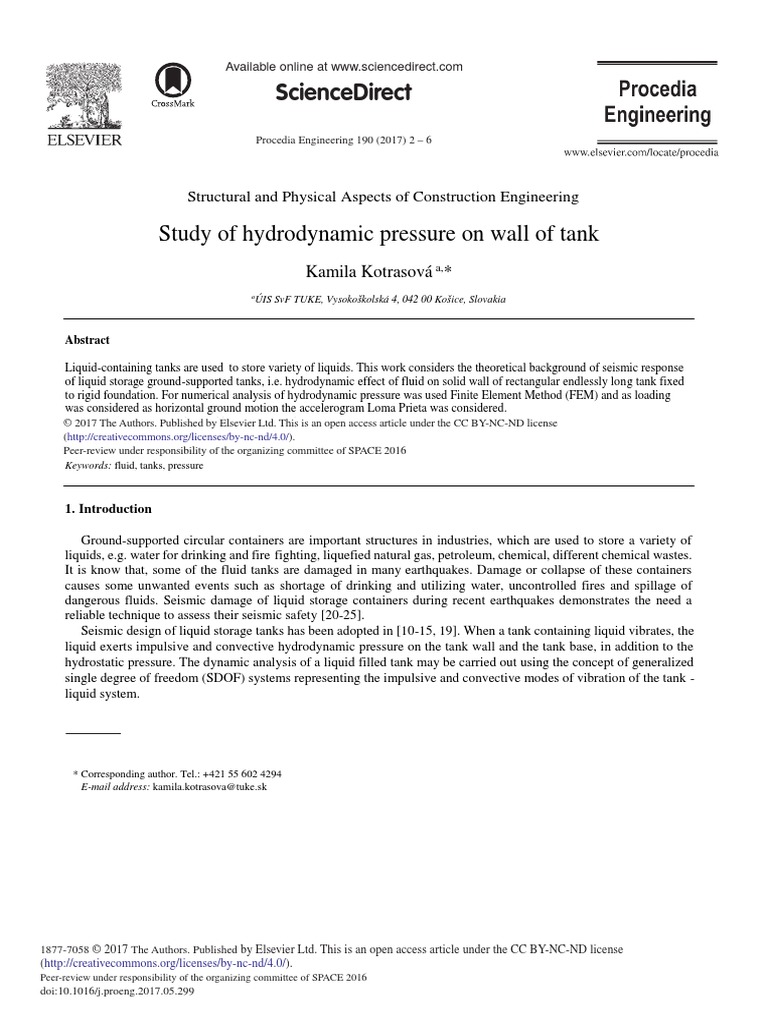 Study of Hydrodynamic Pressure On Wall of Tank | PDF | Finite Element ...