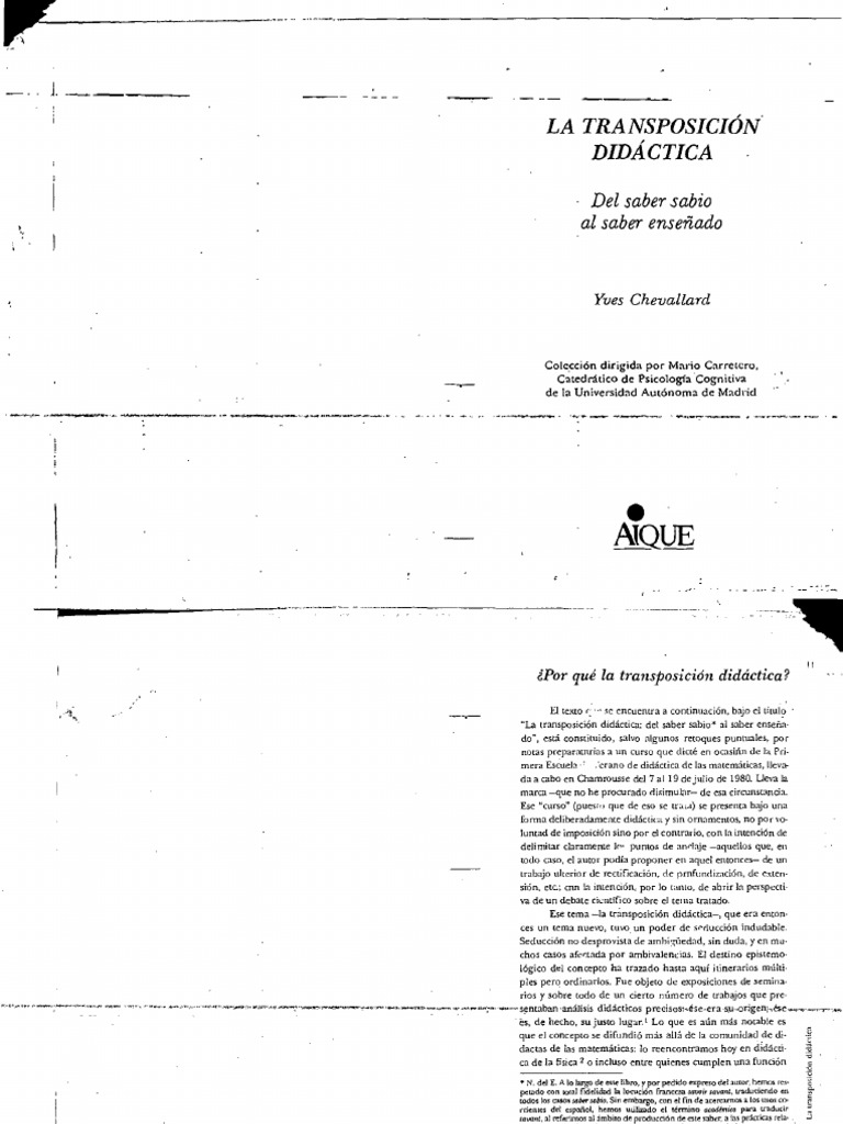 Yves Chevallard Transposicion Didactica | PDF | Maestros | Science