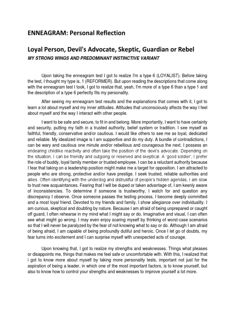 Enneagram - Personal Reflection (Type6) | PDF | Loyalty | Enneagram Of ...