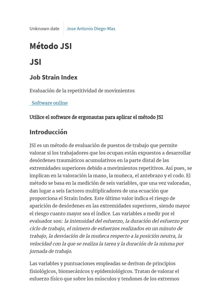 Método JSI - Job Strain Index PDF | PDF | Naturaleza