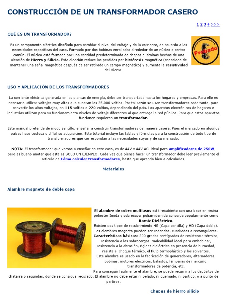 Construccion de Un Transformador Casero PDF | PDF | Transformador | Inductor