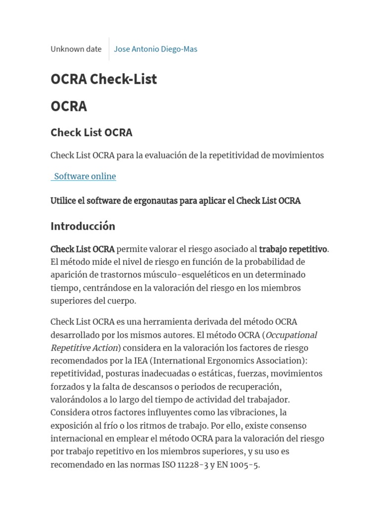OCRA Check-List - Evaluación rápida del riesgo por movi.pdf | Mano | Fuerza